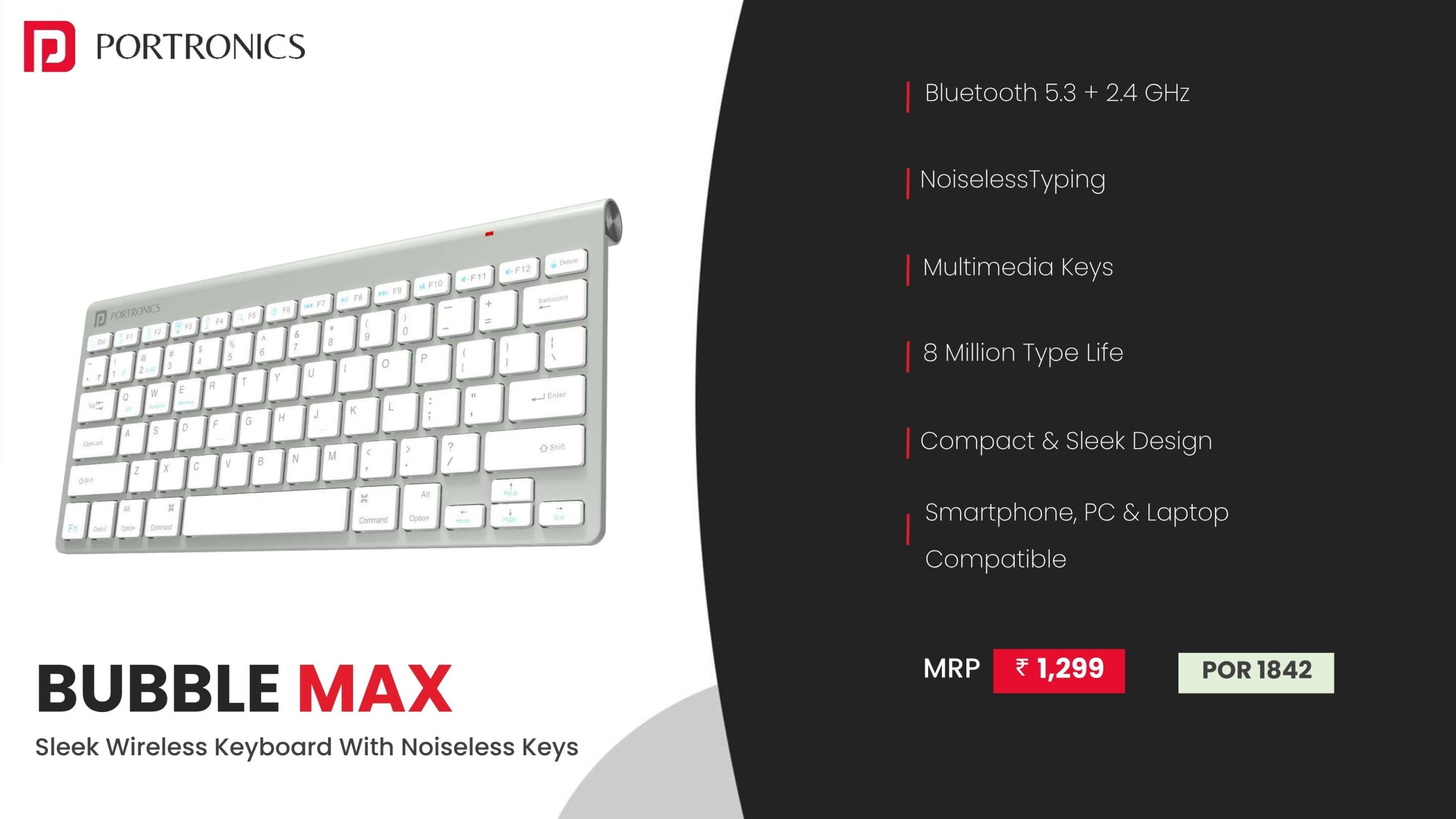 Bubble Max Sleek Wireless Keyboard with Silent Keys (POR 1842) Green ...